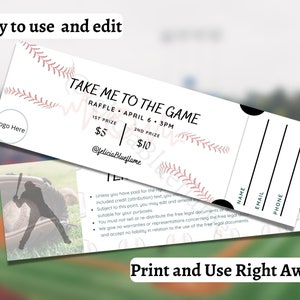 Baseball Raffle Ticket Template, Editable DIY (digital Download) - Etsy