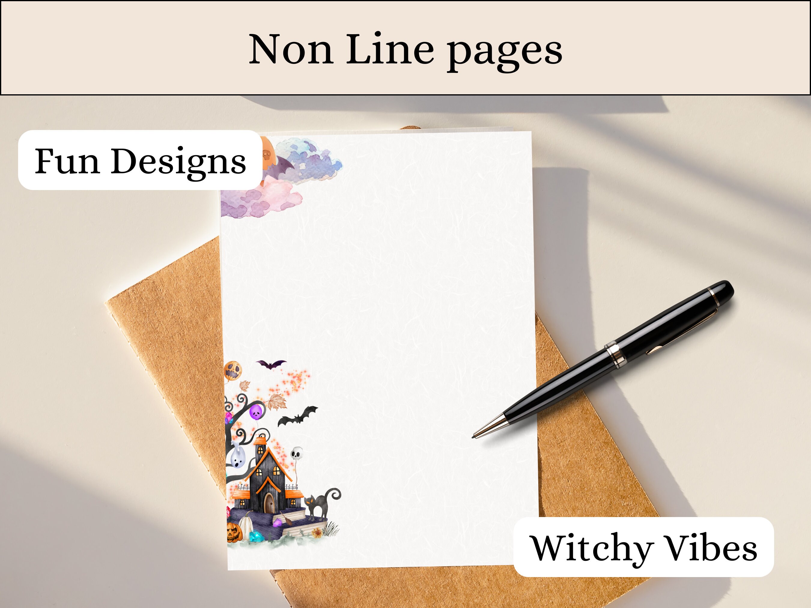 Halloween Printable Stationery Set, Watercolor Halloween, Lined and ...