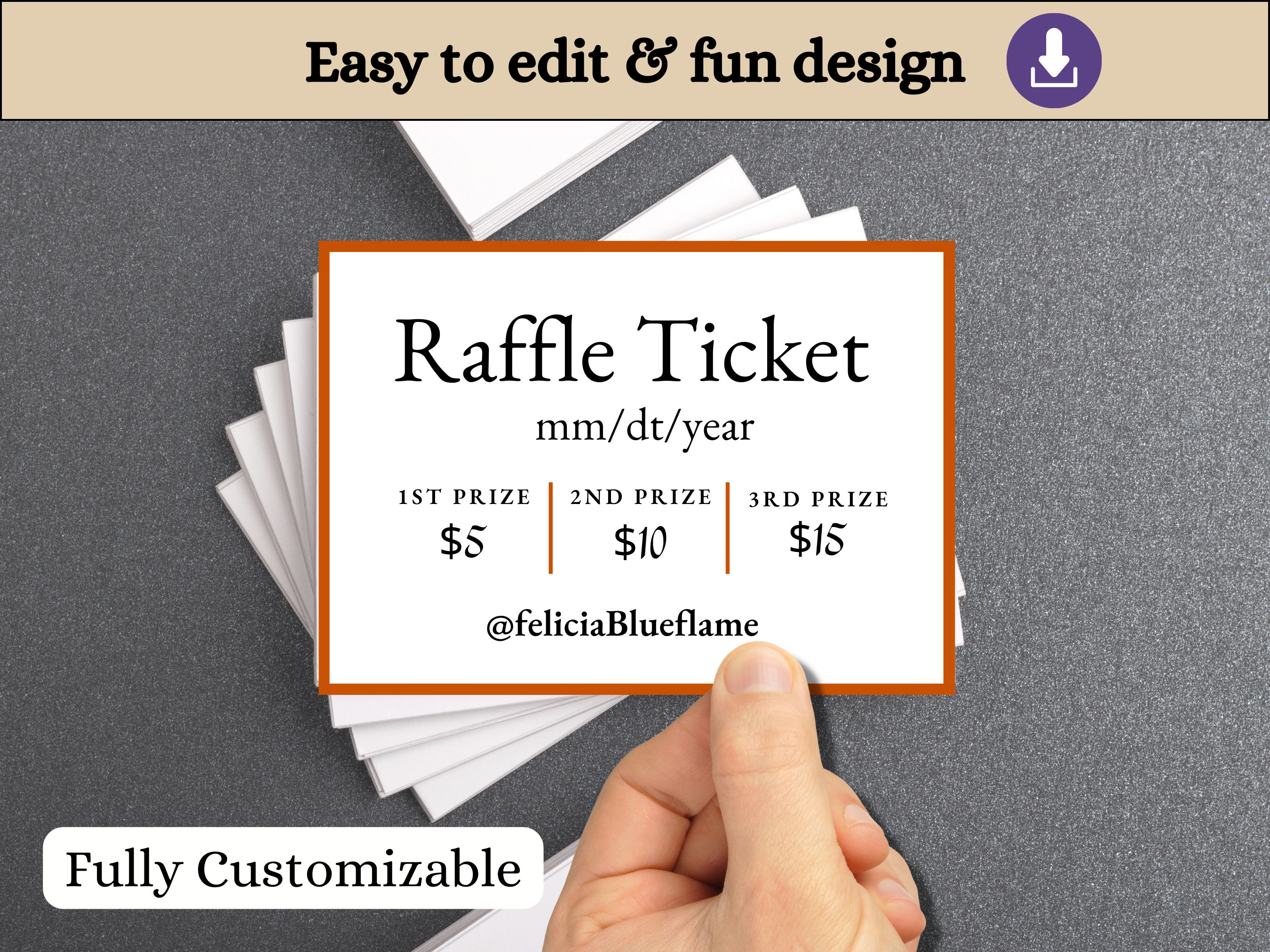 Orange Ticket, Printable Raffle, Editable Raffle Template Ticket, Diy ...