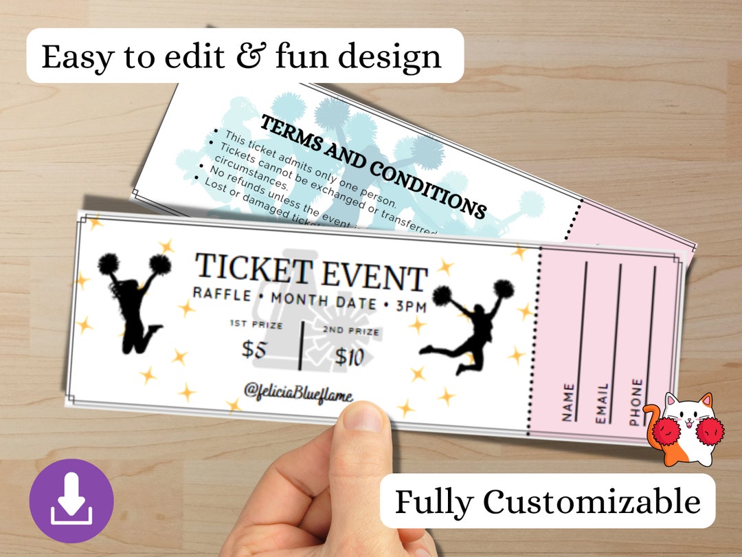 Modèle de billet de tombola Cheerleading : billet personnalisé DIY ...