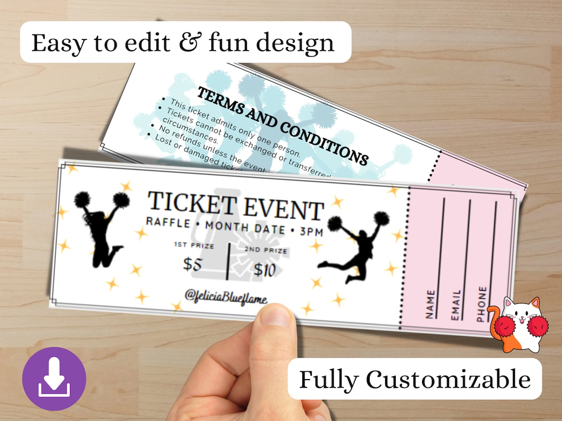 Cheerleadingl Ticket, Editable Raffle Template Ticket, Diy Ticket ...