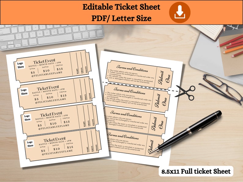 Editable Raffle Ticket Template: DIY Custom Design (digital Download ...