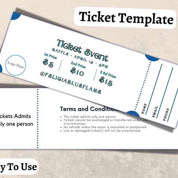 Blank Raffle Template Ticket, Diy Ticket, Custom Ticket, Themed Raffle ...
