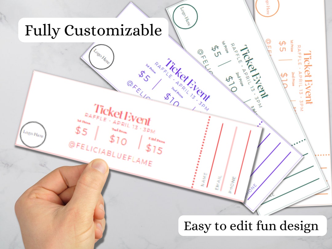 Raffle Sheet Template Ticket, Diy Ticket, Custom Ticket, Colorful ...