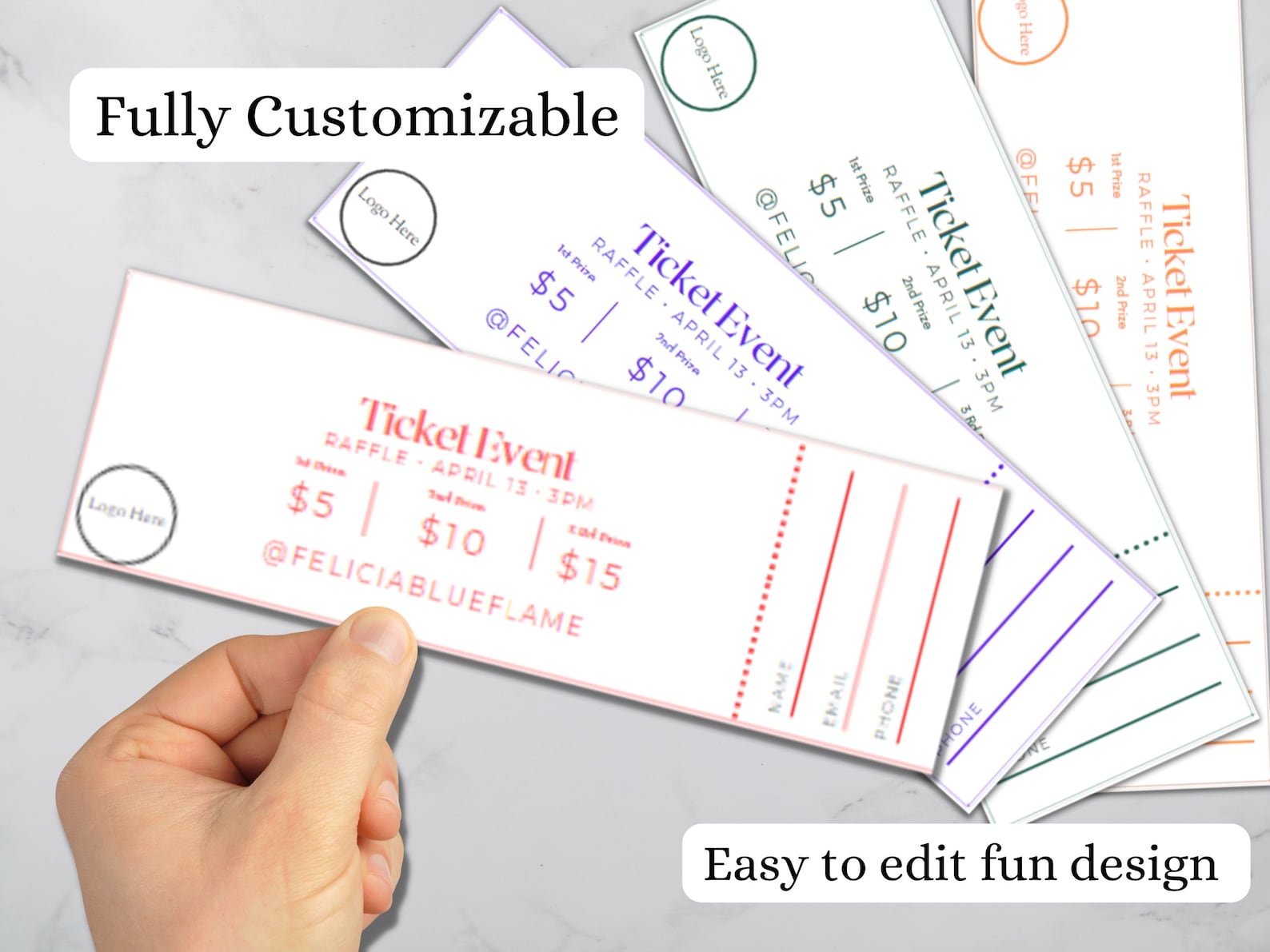 Raffle Sheet Template Ticket, Diy Ticket, Custom Ticket, Colorful ...