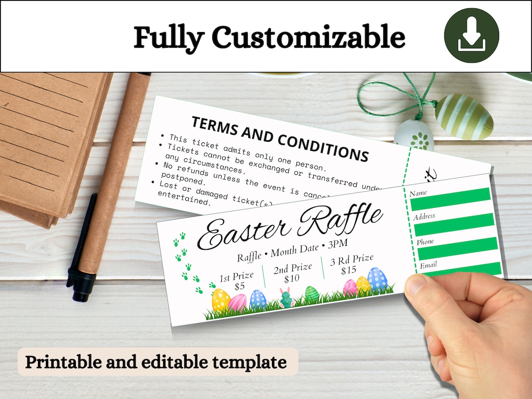 Easter Fun Ticket, Blank Raffle Template Ticket, Diy Ticket, Custom ...