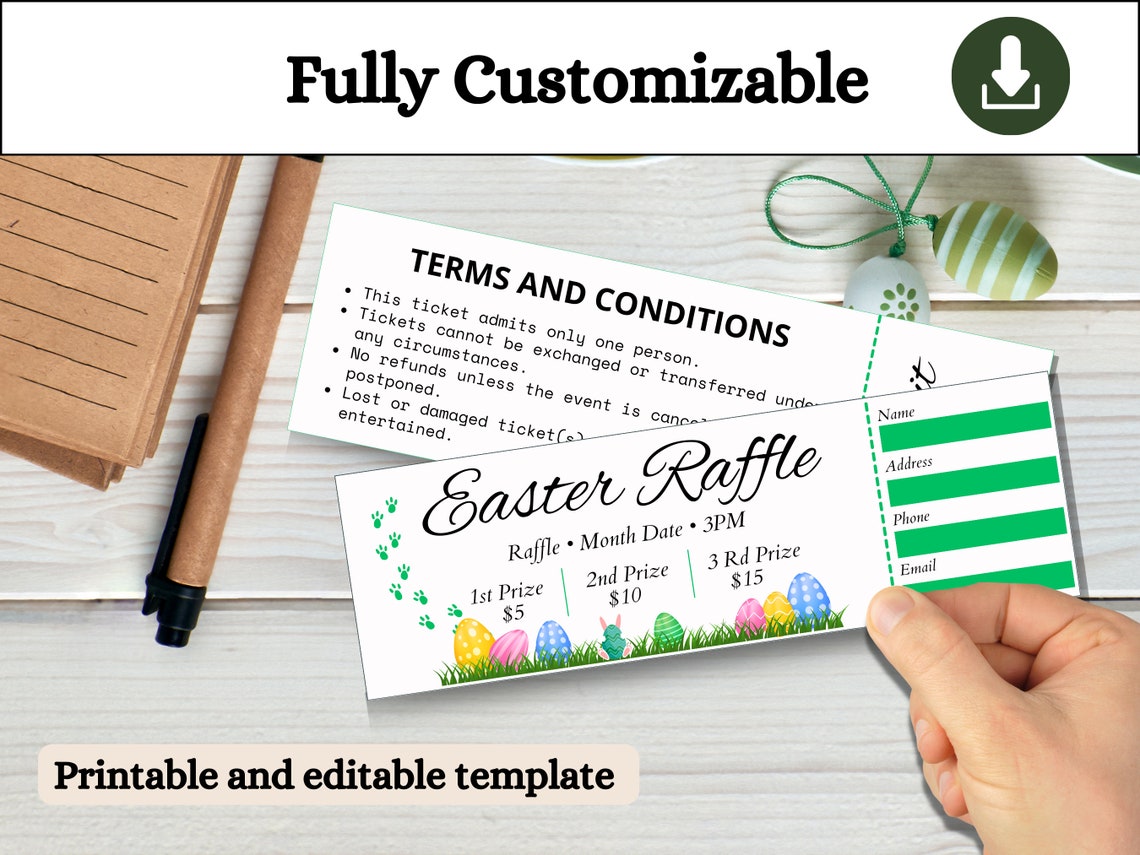 Easter Fun Ticket, Blank Raffle Template Ticket, Diy Ticket, Custom ...