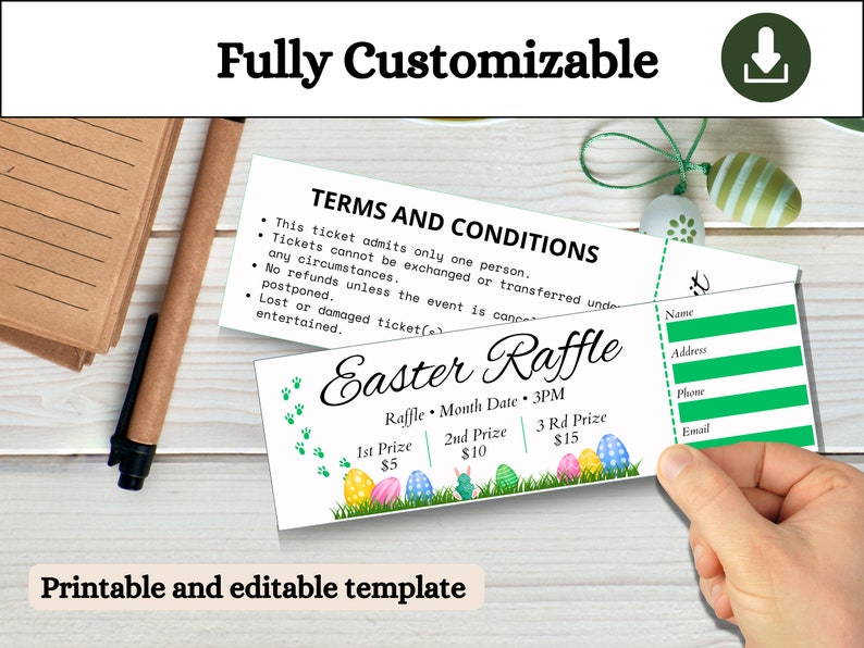 Easter Fun Ticket, Blank Raffle Template Ticket, Diy Ticket, Custom ...