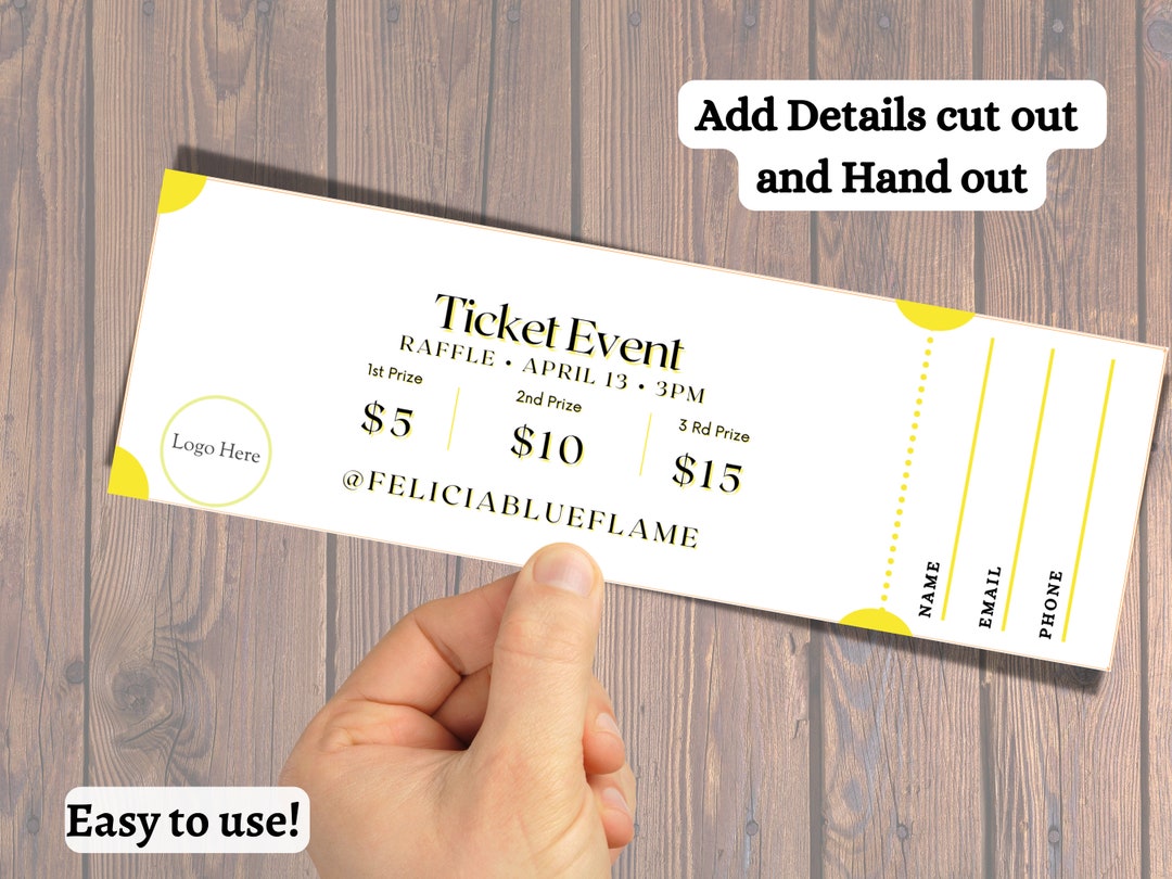 Yello Ticket, Blank Raffle Template, Diy Ticket, Custom Ticket, Yellow ...