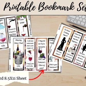 Wine, Printable Bookmarks, Cute Bookmark, Digital Bookmark, 8.5X11 ...