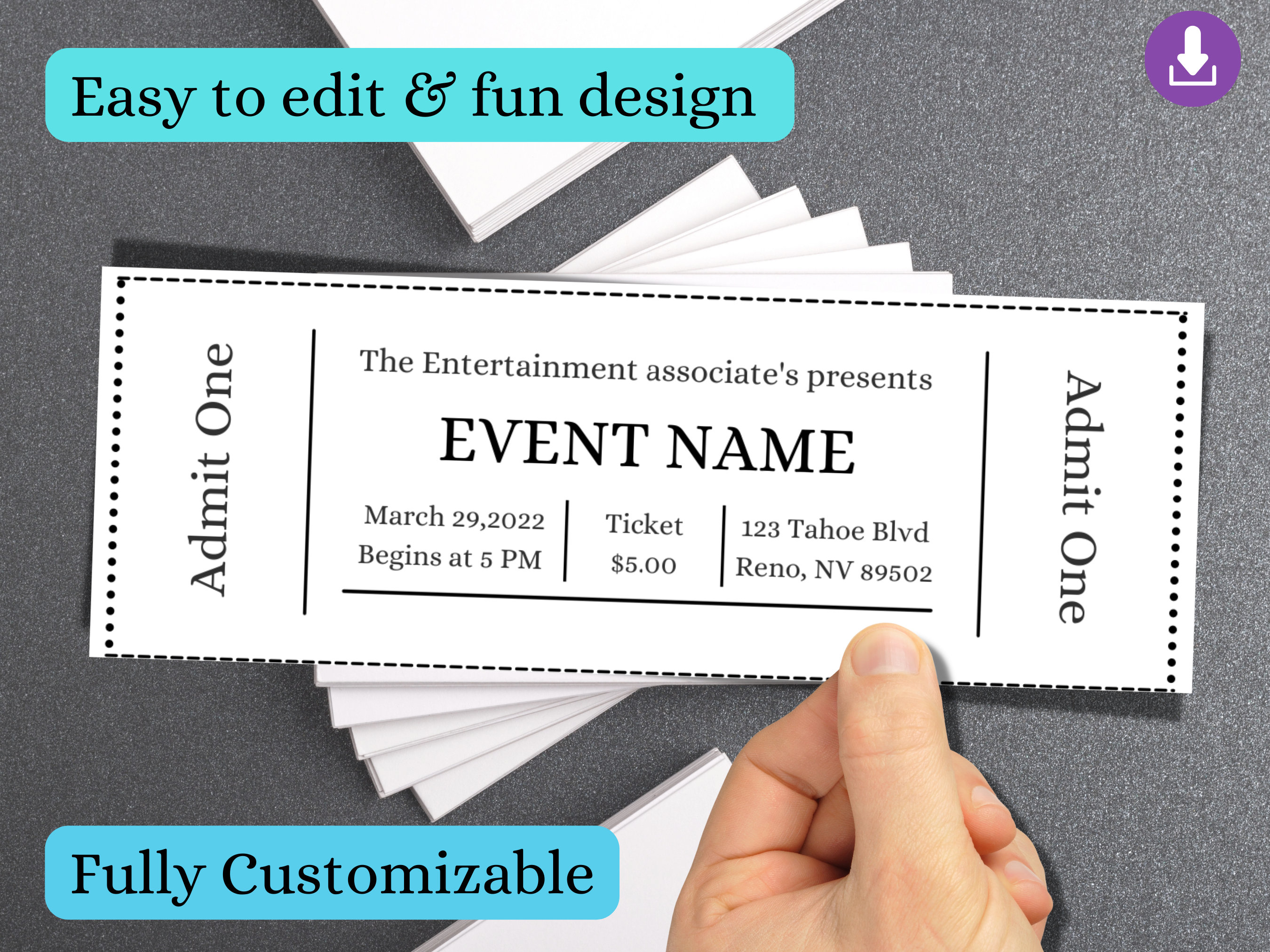 Blank Ticket, Raffle Ticket Template, Admit One, Custom Event Ticket ...