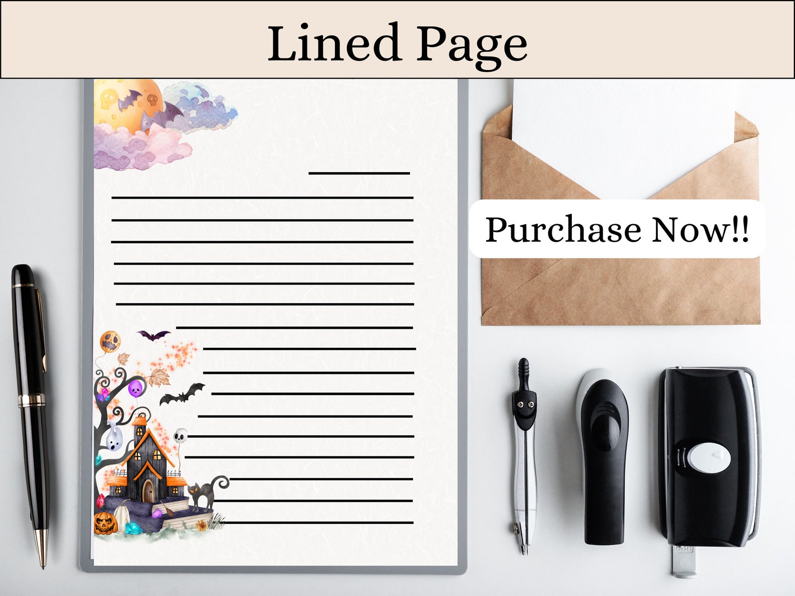 Halloween Printable Stationery Set, Watercolor Halloween, Lined and ...