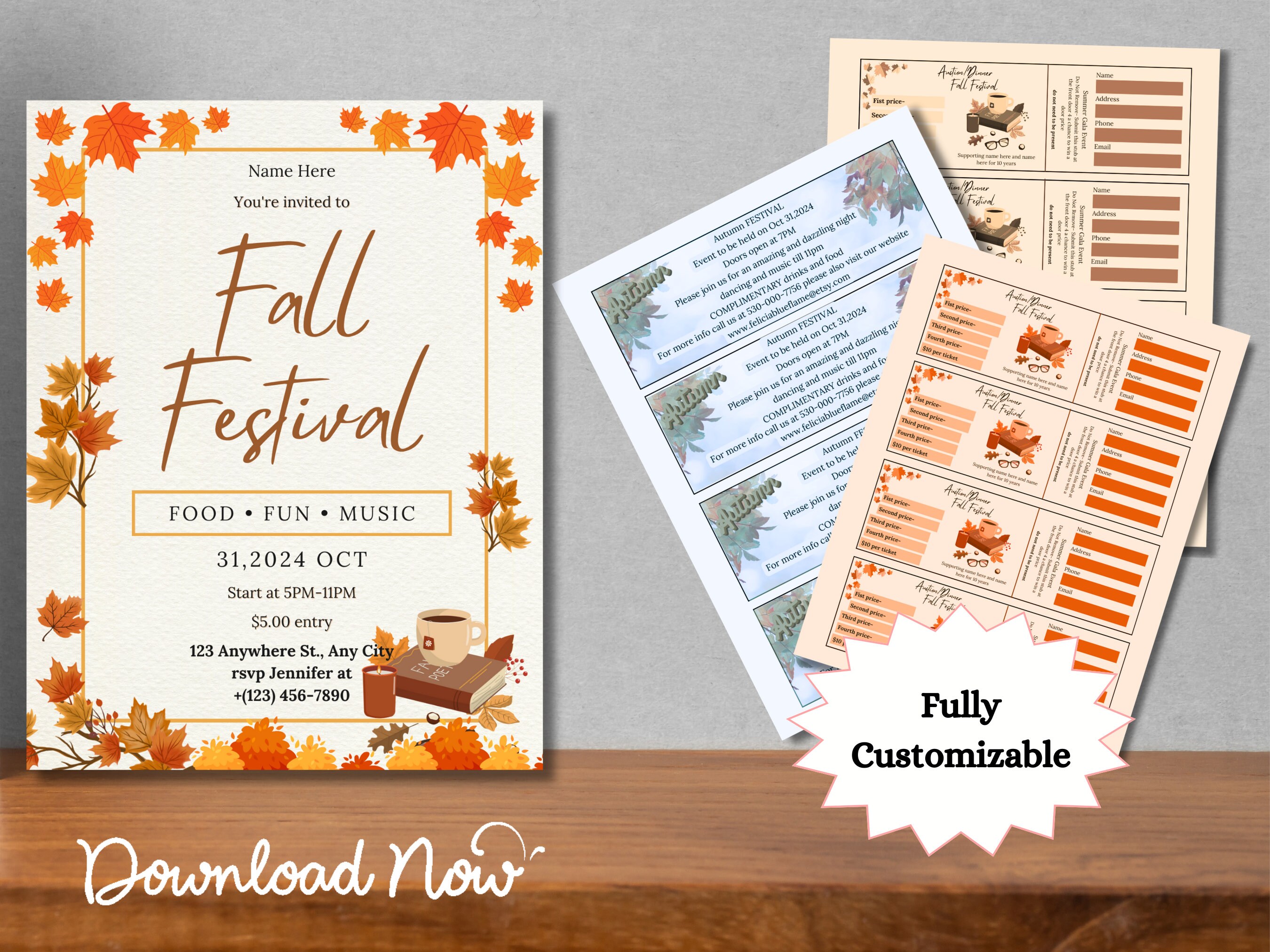 Autumn Raffle Pro: Customizable Fall Ticket Templates, Diy Ticket ...