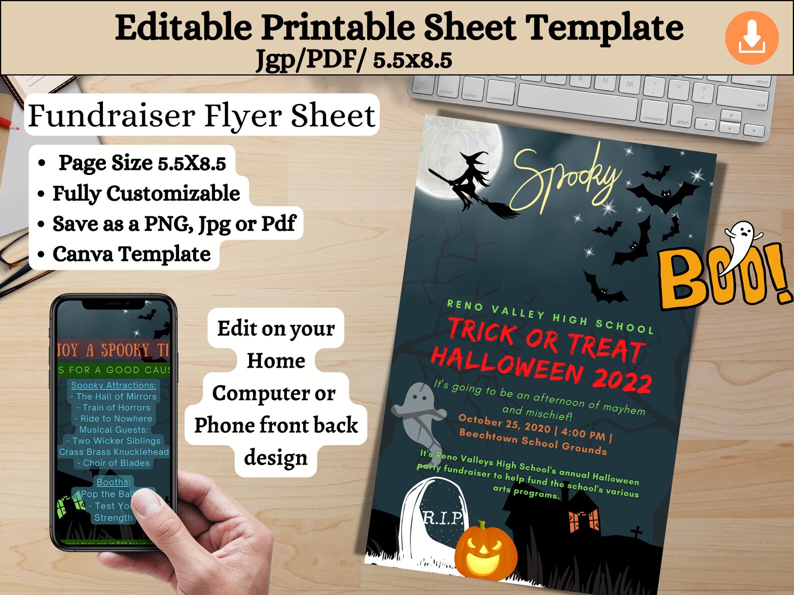 Fundraiser Invitation, Halloween Flyer , Editable Template ,unique ...