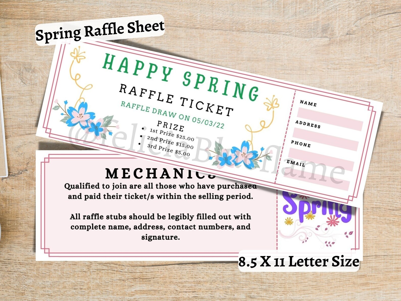 Editable Ticket Template, Spring Themed Raffle Template, 4 Set to 8 ...