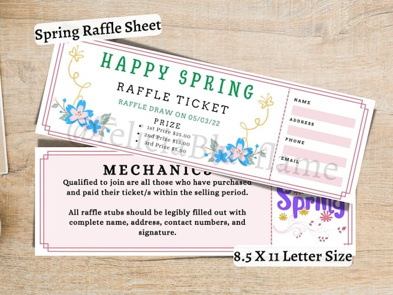 Editable Ticket Template Spring Themed Raffle Template 4 Set | Etsy