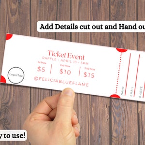 Red Raffle Ticket Template, DIY Event Ticket (digital Download) - Etsy