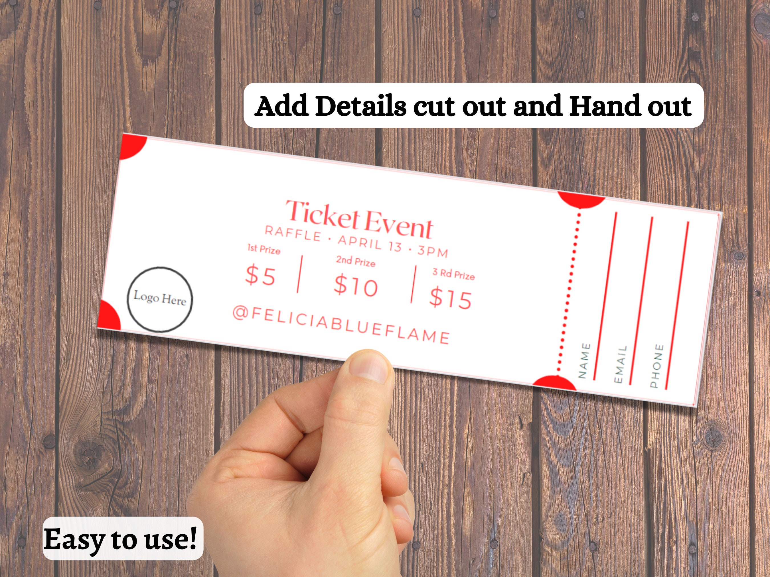 Red Ticket, Blank Editable Raffle Template Ticket, Diy Ticket, Custom ...
