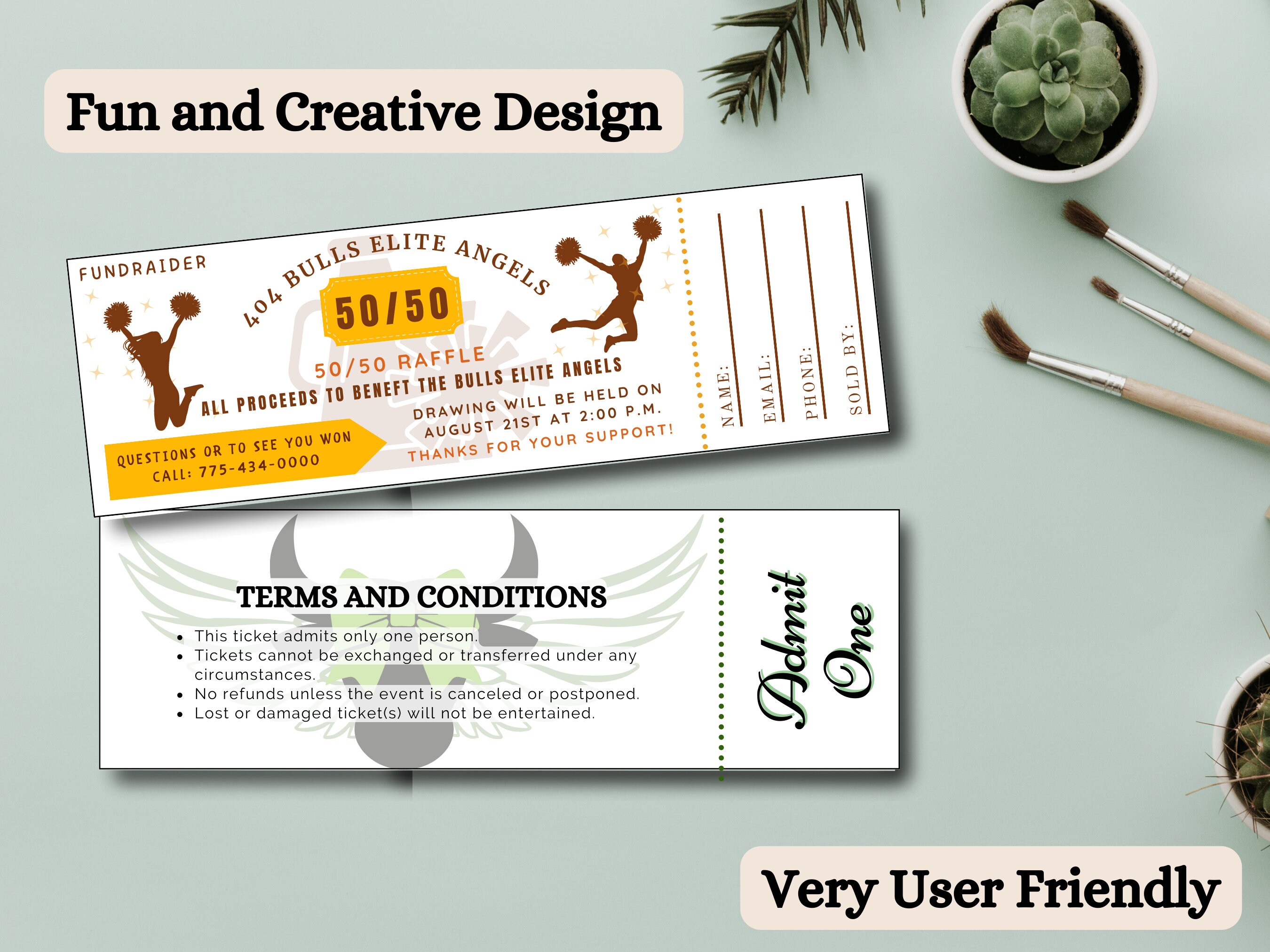 50/50 Raffle, Cheerleading Ticket, Editable Raffle Template Ticket, Diy ...