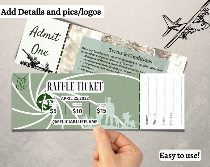 Red, Green and Blue Ticket, Printable Raffle, Editable Template Ticket ...