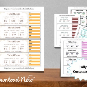 Yellow and Red Ticket, Elegant Ticket, Blank Editable Raffle Template ...