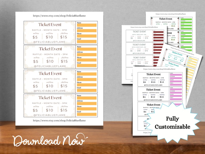Yellow and Red Ticket, Elegant Ticket, Blank Editable Raffle Template ...