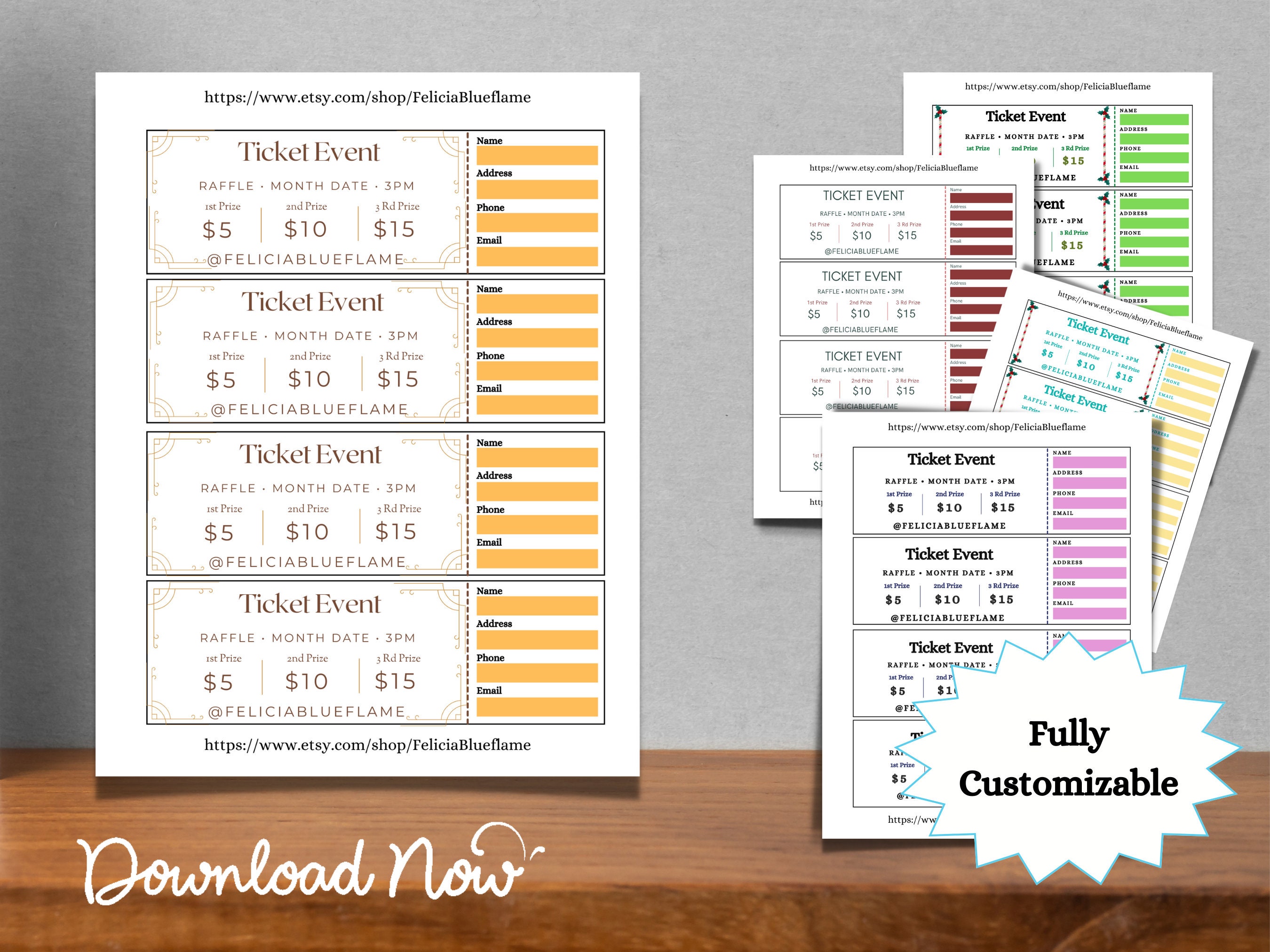 Yellow and Red Ticket, Elegant Ticket, Blank Editable Raffle Template ...
