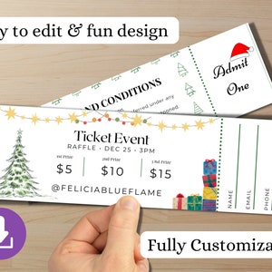 Christmas Ticket, Printable Sheet , Editable Template, Diy Ticket ...