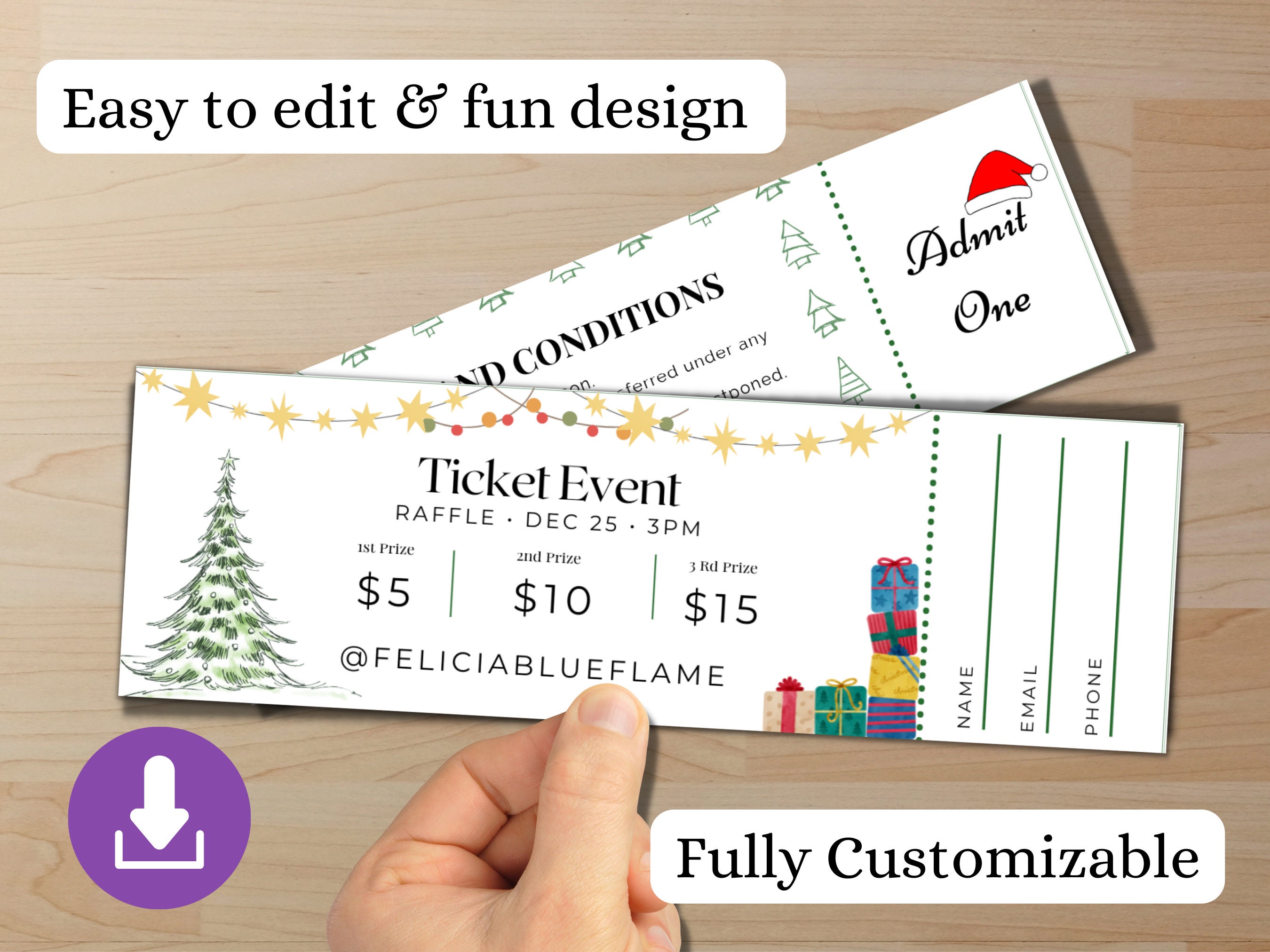 Christmas Ticket, Printable Sheet , Editable Template, Diy Ticket ...