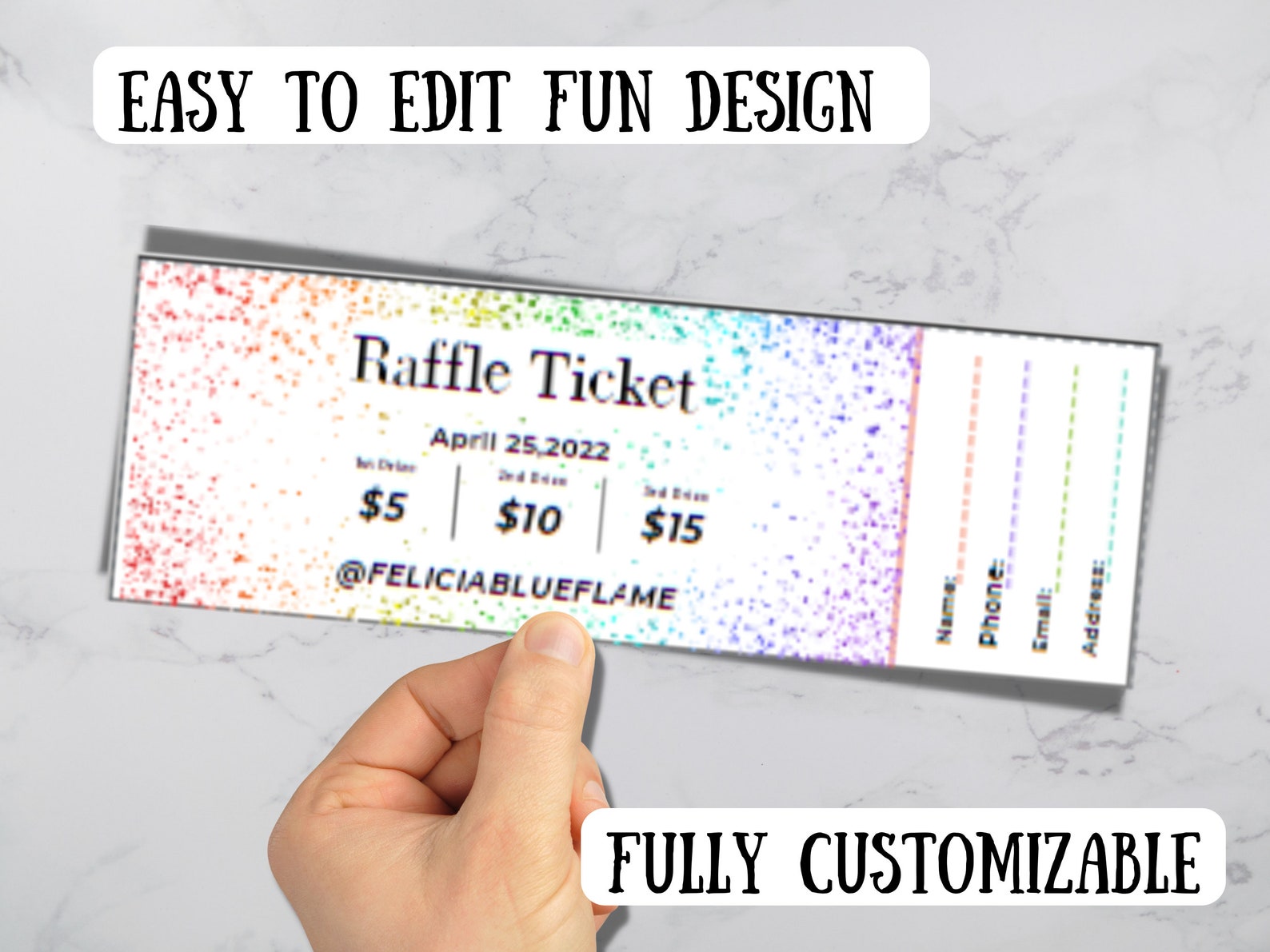 Raffle Sheet Template Ticket, Diy Ticket, Custom Ticket, Rainbow ...