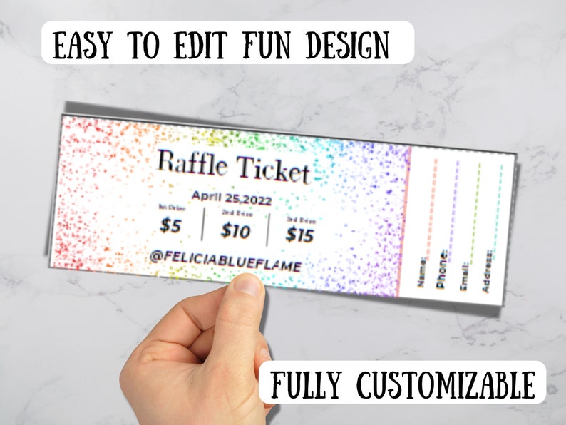 Raffle Sheet Template Ticket, Diy Ticket, Custom Ticket, Rainbow ...