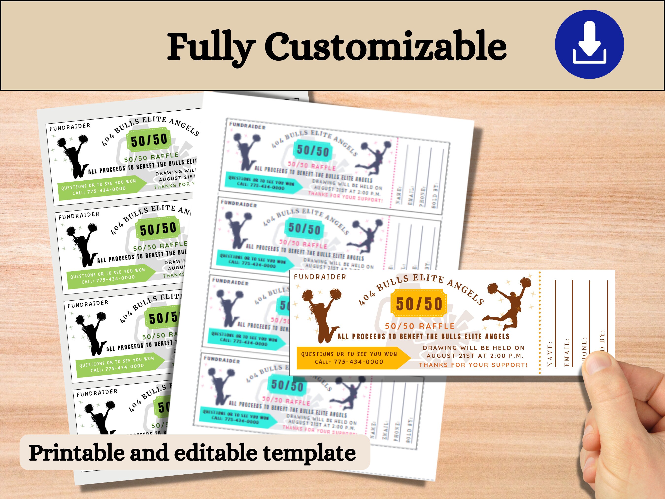 50/50 Raffle, Cheerleading Ticket, Editable Raffle Template Ticket, Diy ...