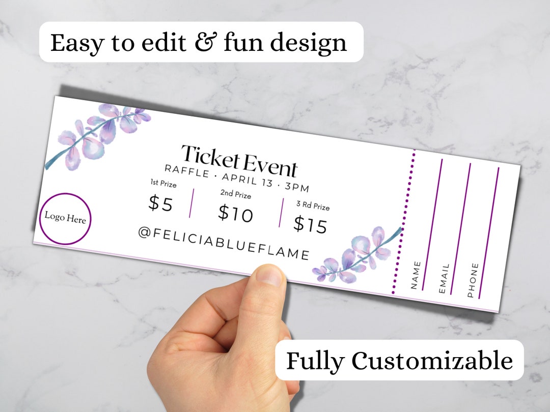 Purple Raffle Ticket Template: DIY Custom Design (digital Download) - Etsy