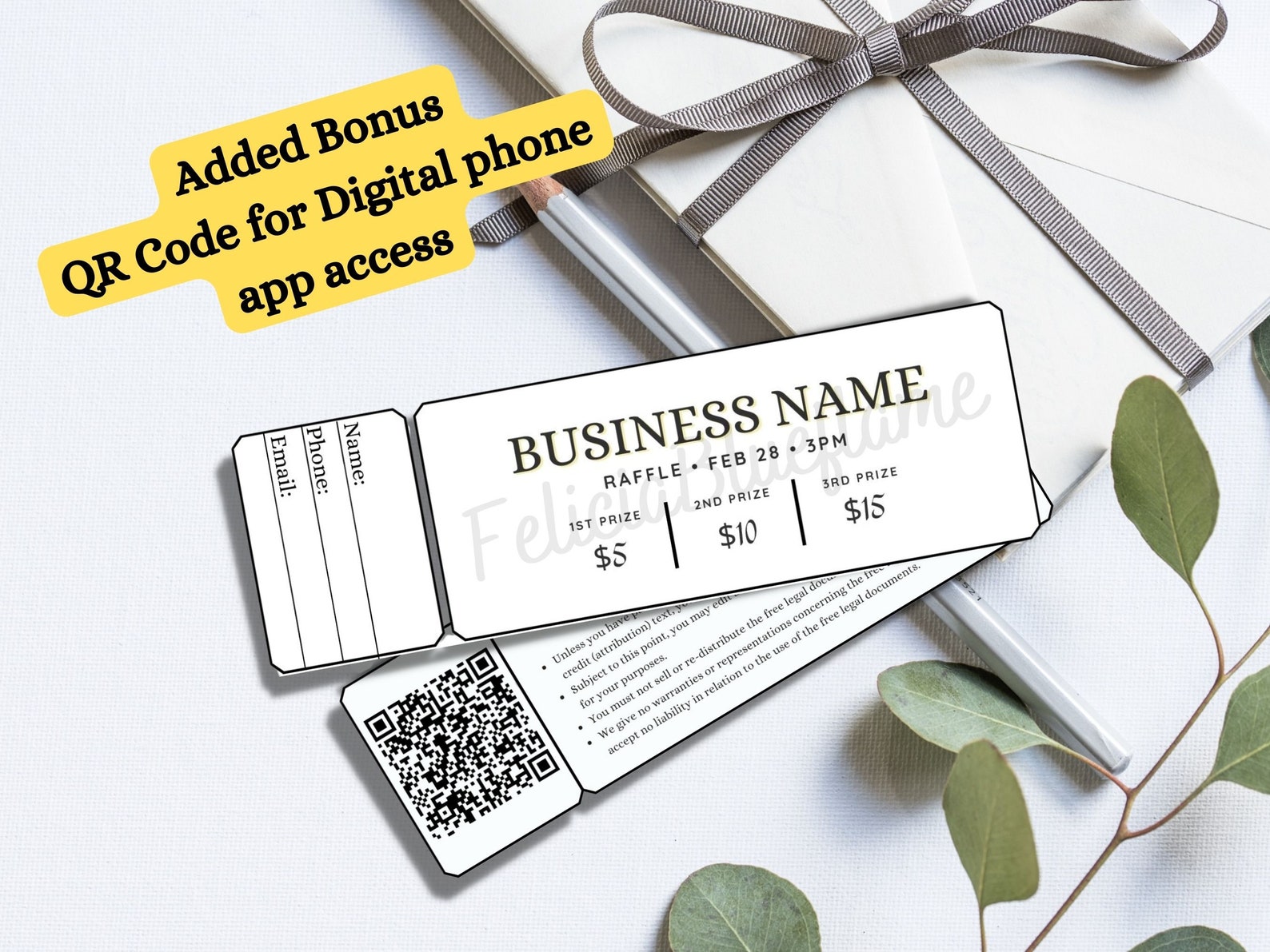 Black and White Ticket, Raffle Ticket Template Sheet With QR Code ...