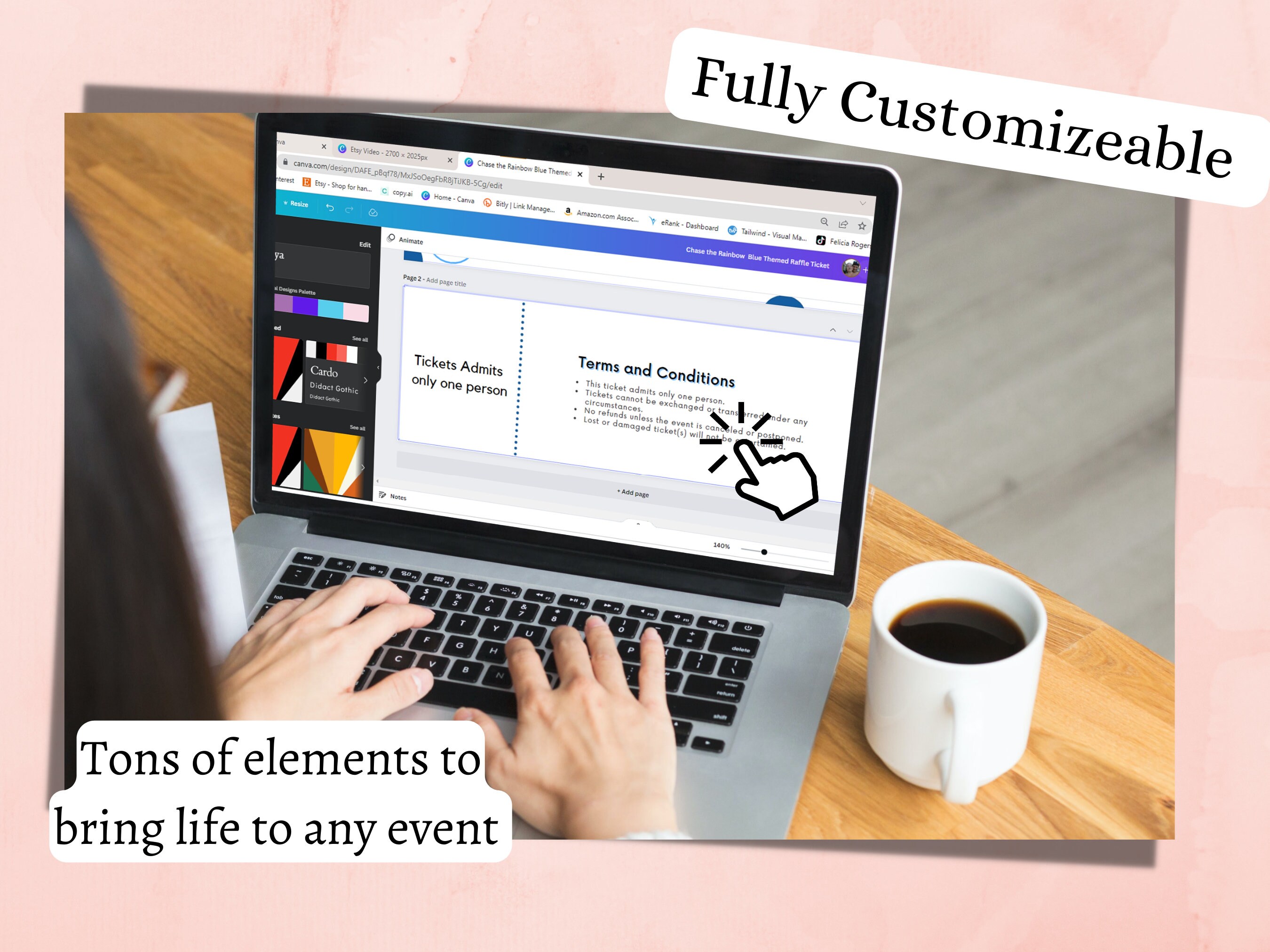 Blue Ticket, Blank Editable Raffle Template Ticket, Diy Ticket, Custom ...