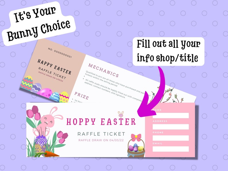 Raffle Ticket Template, Easter Bunny Raffle Ticket, Editable Template ...