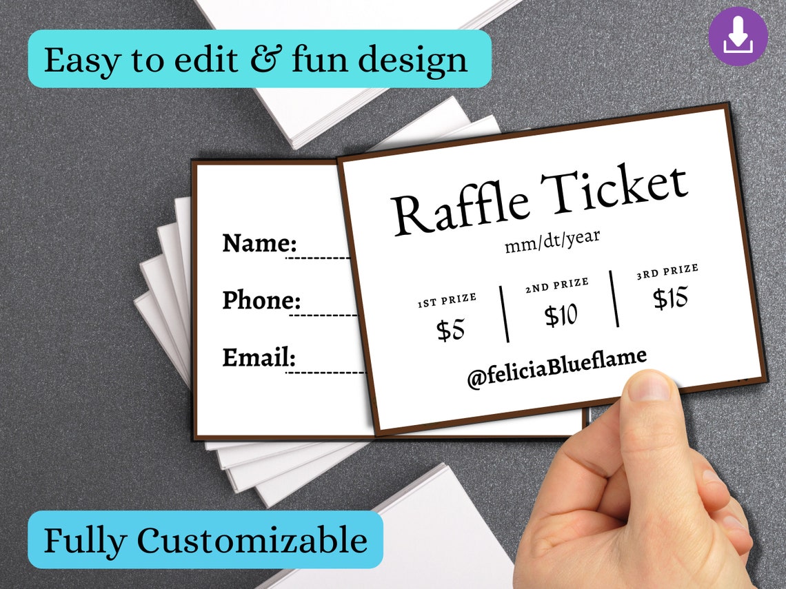 Gray Ticket, Printable Raffle, Editable Raffle Template Ticket, Diy ...