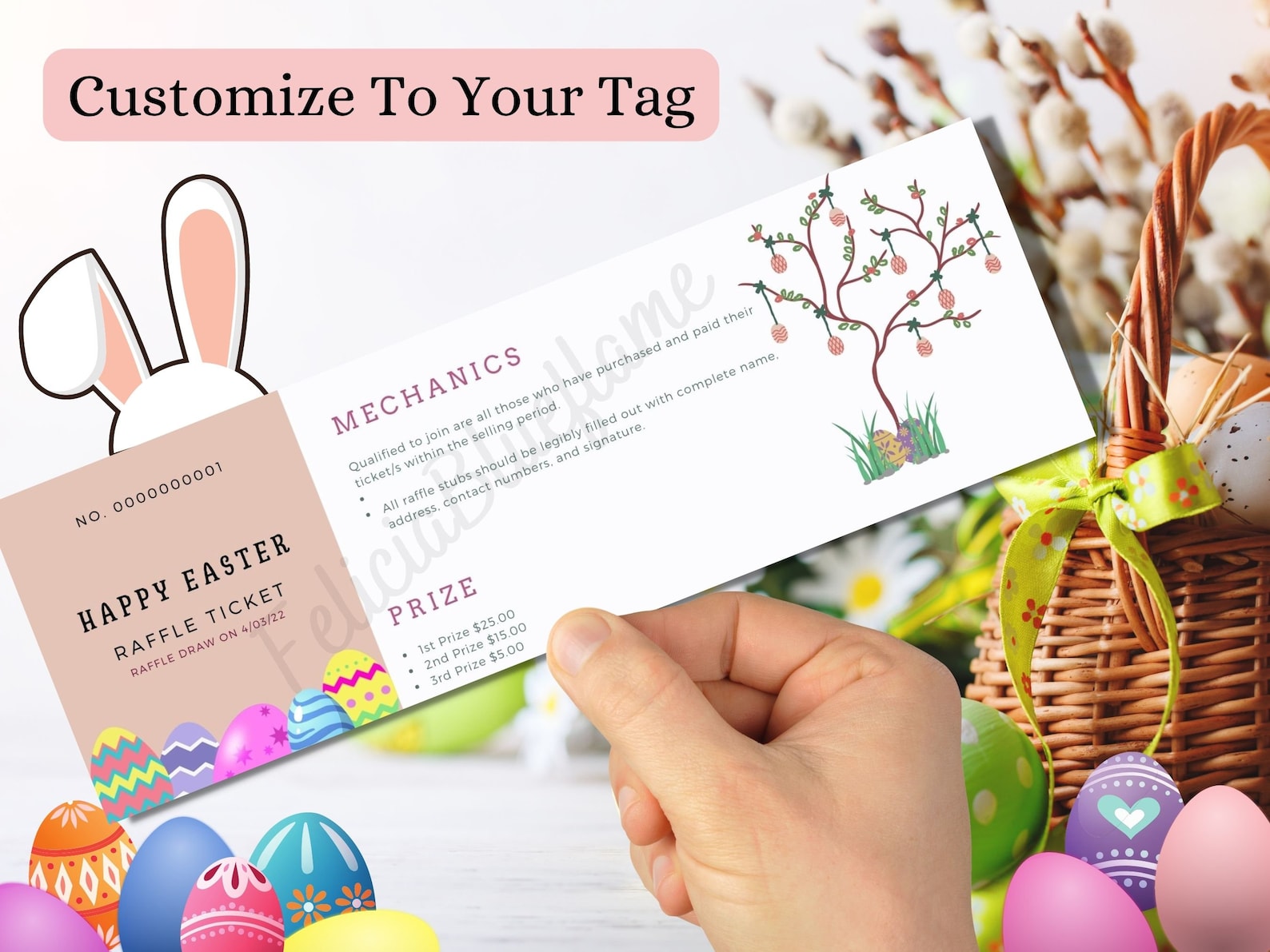Easter Bunny Raffle Ticket Template, Editable Printable - Etsy