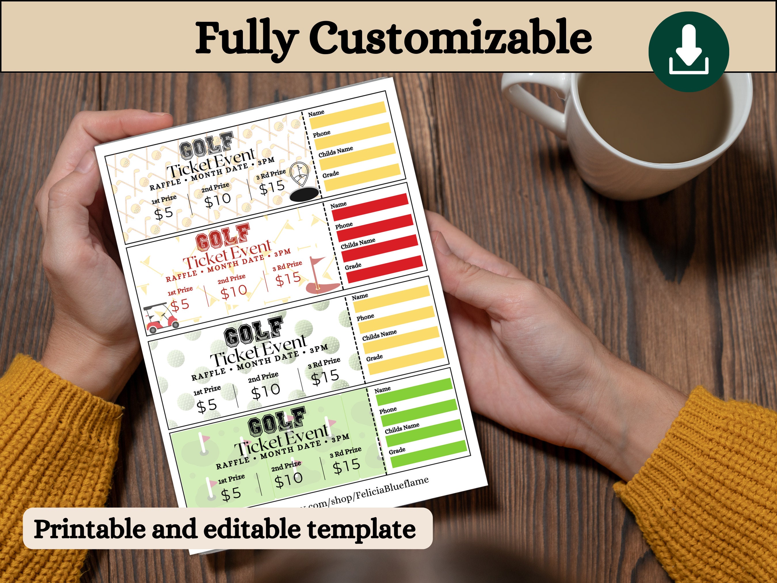 Golf Themed Raffle, Blank Raffle Template Ticket, Diy Ticket, Custom ...