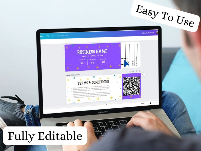 Purple Ticket, Raffle Template, QR Generated, Custom Ticket, QR Code ...