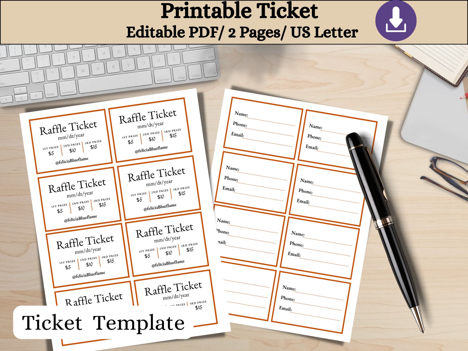 Orange Ticket, Printable Raffle, Editable Raffle Template Ticket, Diy ...