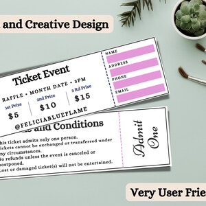 Pink Raffle Ticket Template, DIY Custom Ticket (digital Download) - Etsy