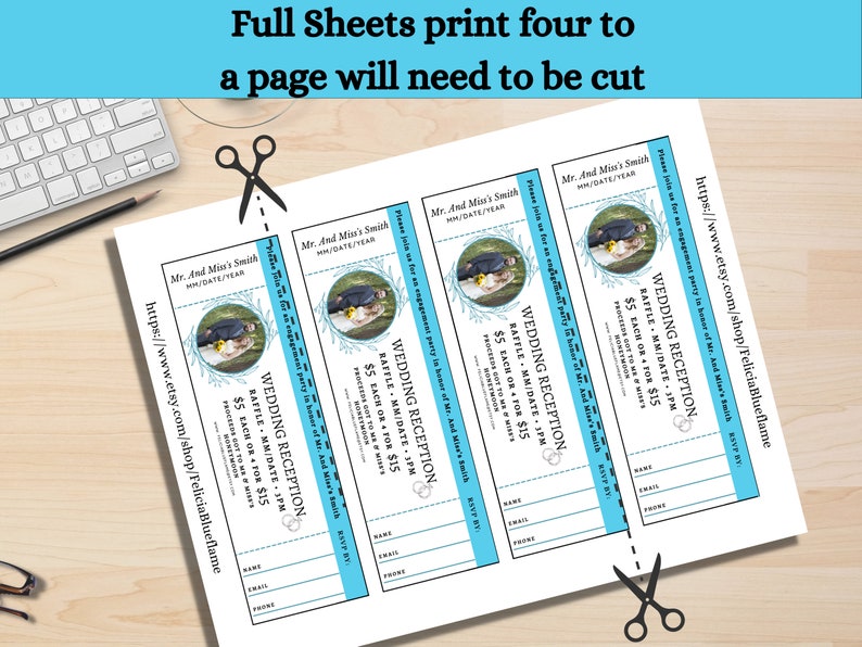 Blue Wedding Ticket, Blank Editable Raffle Template Ticket, Diy Ticket ...