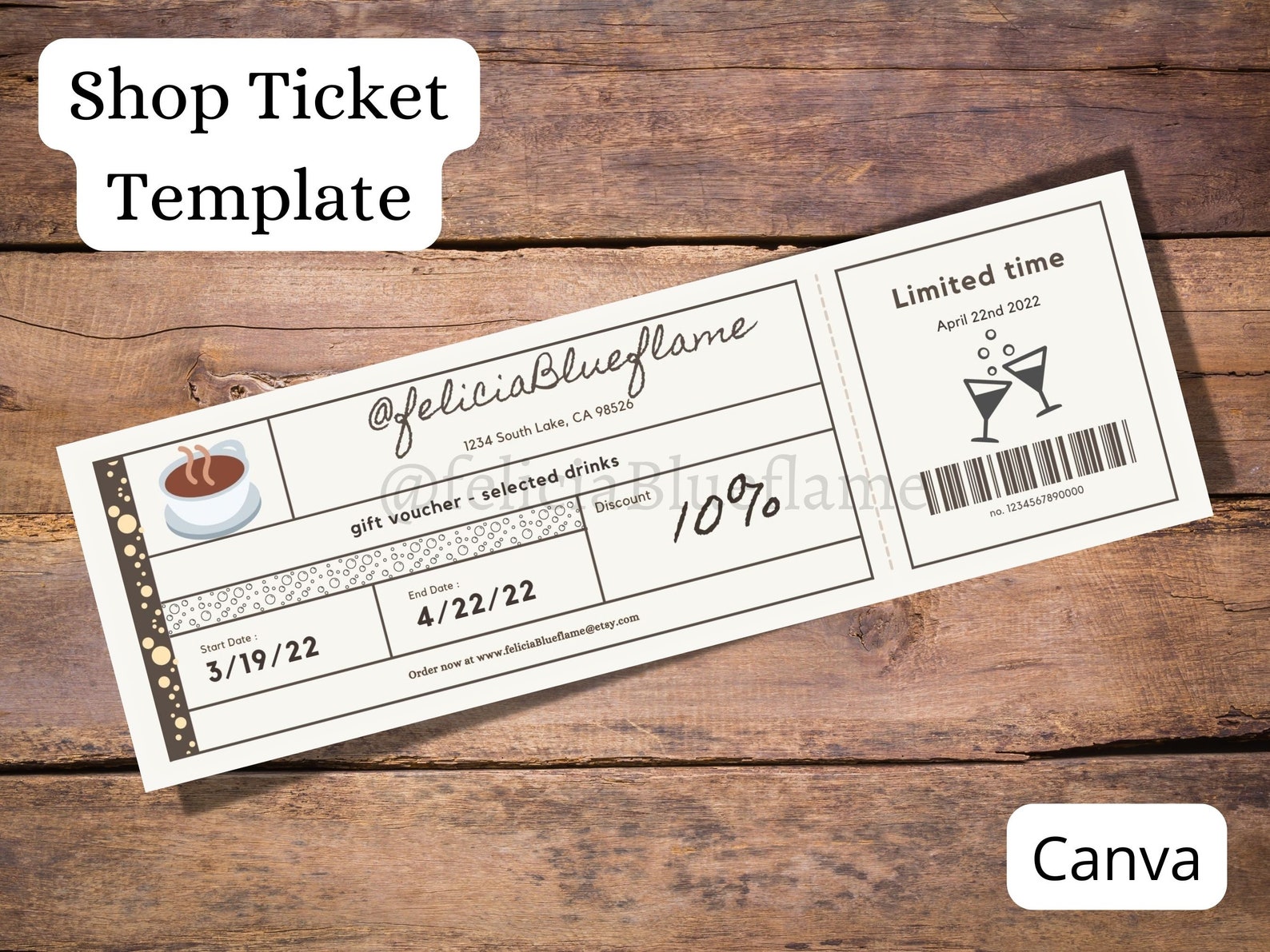 Editable Shop Ticket Template, Brown & White Design (digital Download ...