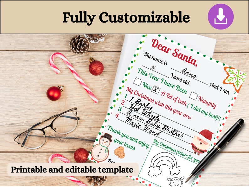 Letter to Santa Printable / Kids Letter to Santa / Santa - Etsy