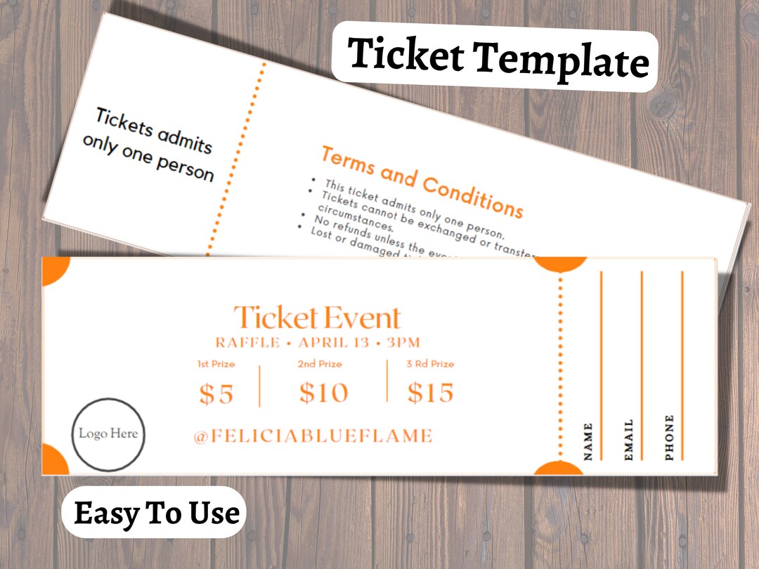Orange Ticket, Blank Editable Raffle Template Ticket, Diy Ticket ...