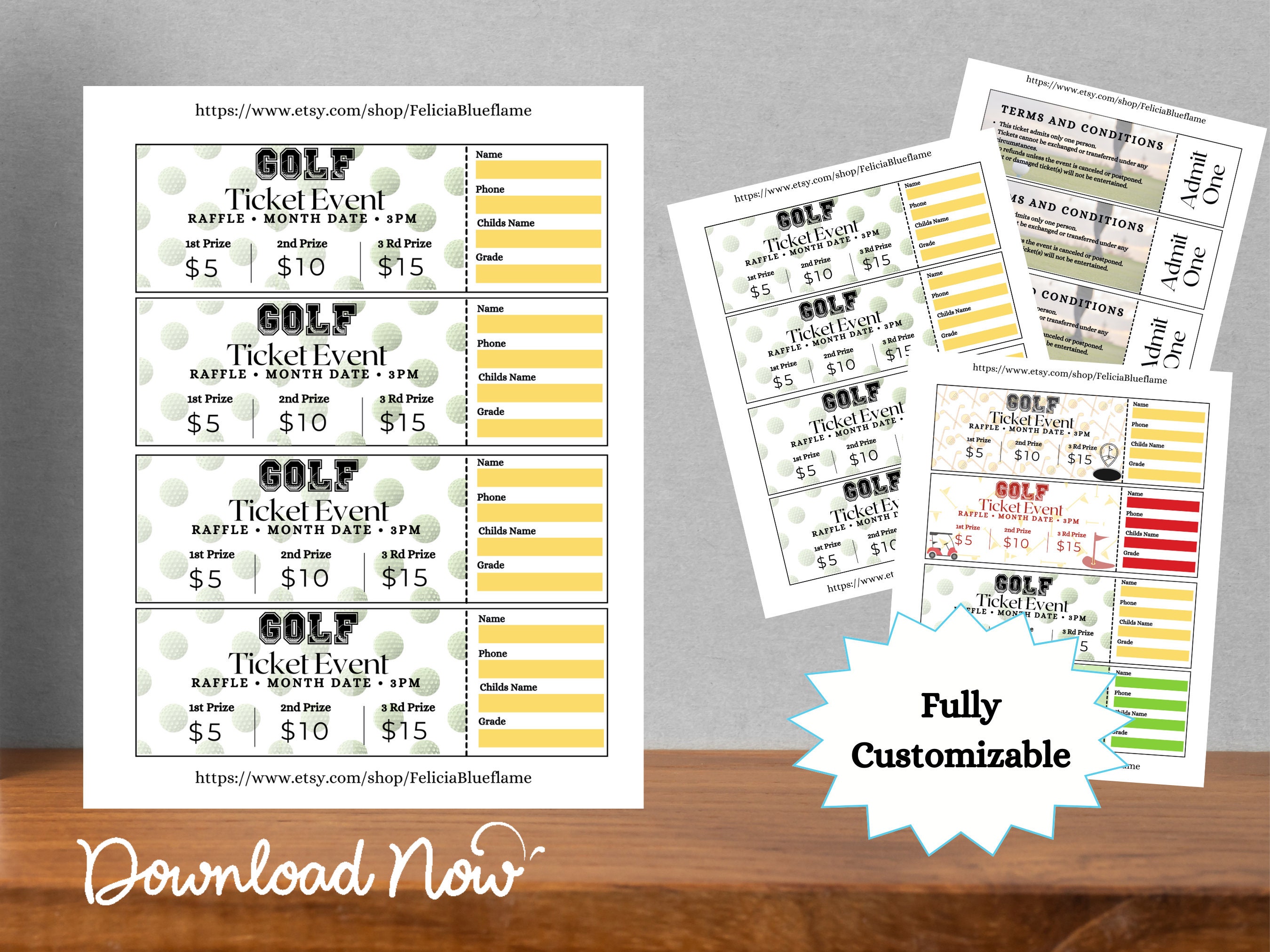 Golf Themed Raffle, Blank Raffle Template Ticket, Diy Ticket, Custom ...