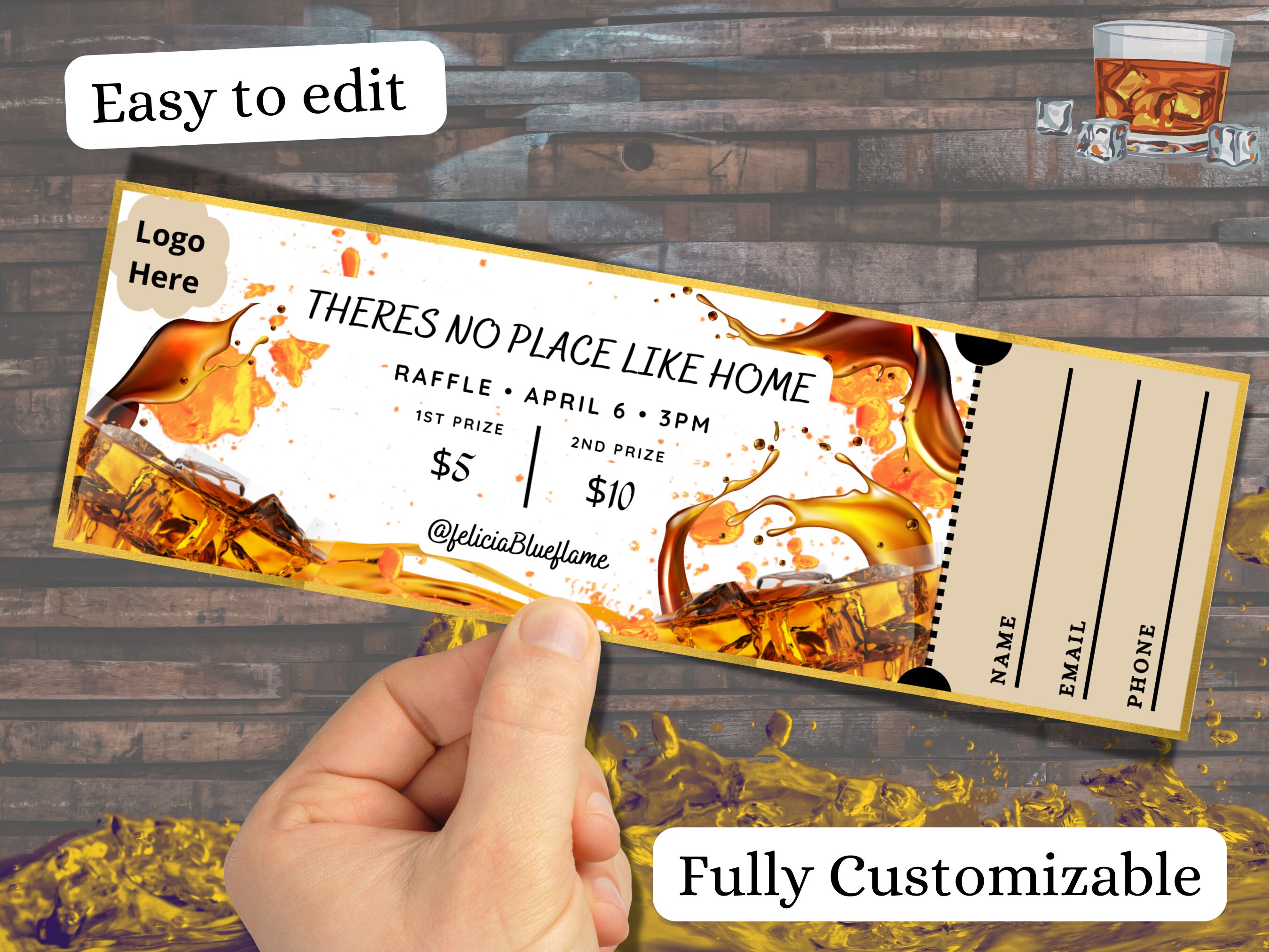 Bourbon Raffle Ticket Template, Editable Canva Ticket, Printable DIY ...