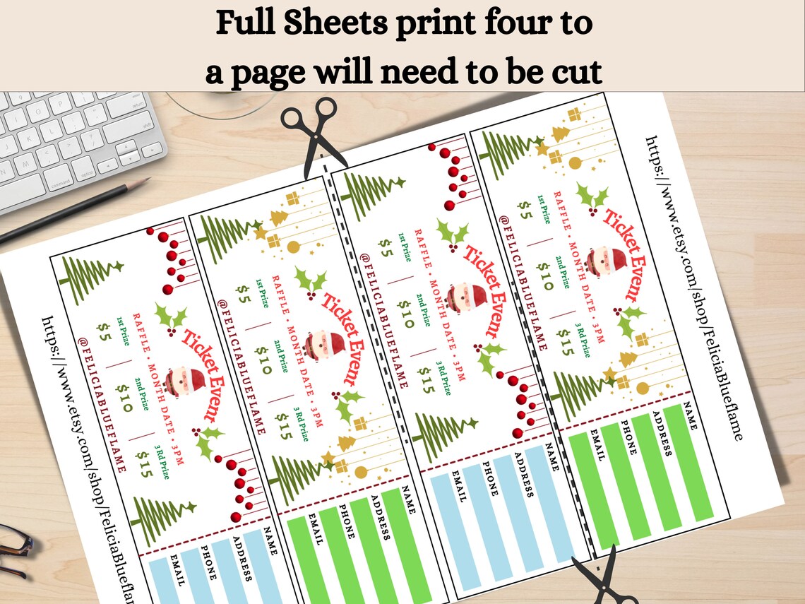 Red Green and Blue Ticket Printable Raffle Editable - Etsy