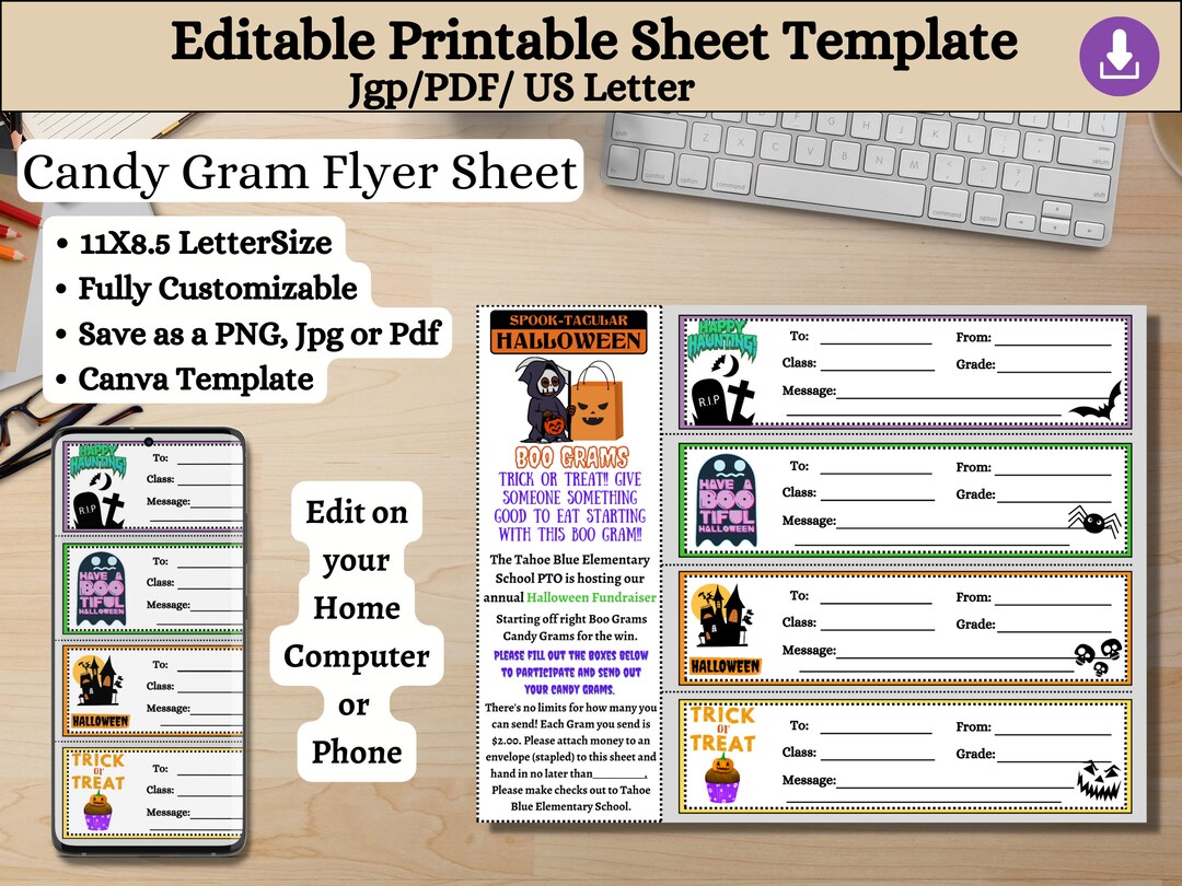 Halloween Candy Gram Flyer, Boo Grams, School Fundraiser Template, Fall ...